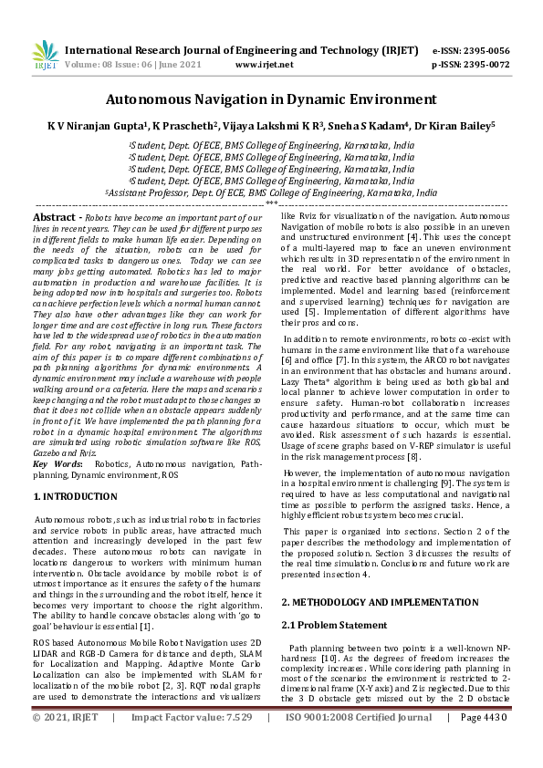 (PDF) IRJET - Autonomous Navigation in Dynamic Environment