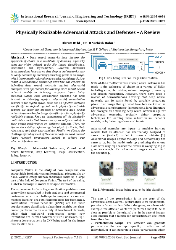 (PDF) IRJET- Physically Realizable Adversarial Attacks and Defenses -A Review