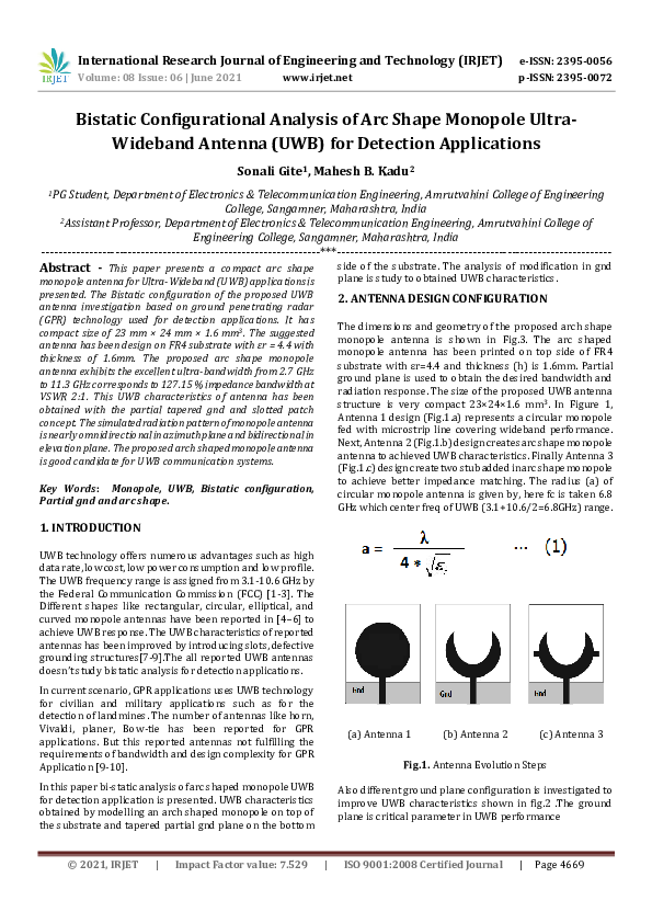 (PDF) IRJET- Bistatic Configurational Analysis of Arc Shape Monopole Ultra-Wideband Antenna (UWB ...