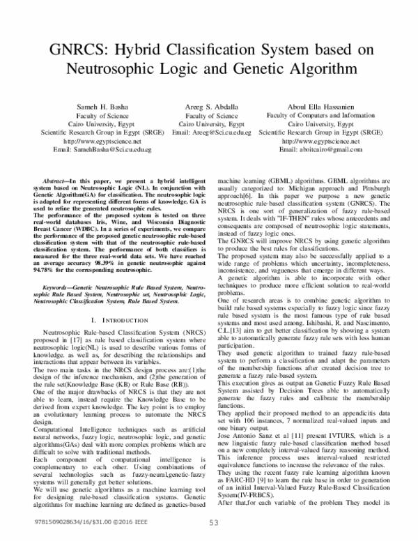 (PDF) GNRCS: Hybrid Classification System based on Neutrosophic Logic and Genetic Algorithm