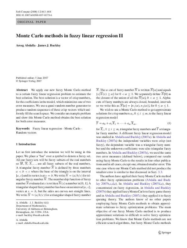 (PDF) Monte Carlo methods in fuzzy linear regression II