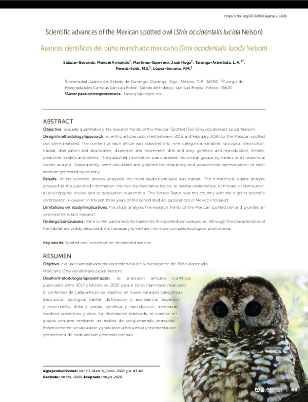 (PDF) Avances científicos del búho manchado mexicano (Strix ...