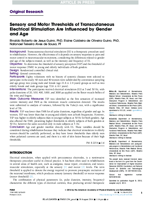 (PDF) Sensory and Motor Thresholds of Transcutaneous Electrical ...
