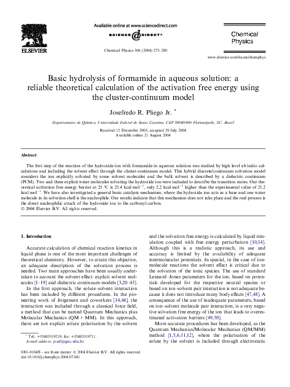 (PDF) Basic hydrolysis of formamide in aqueous solution: a reliable ...