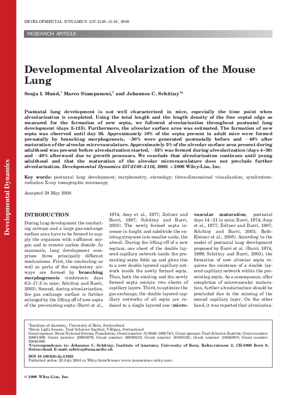 (PDF) Developmental alveolarization of the mouse lung