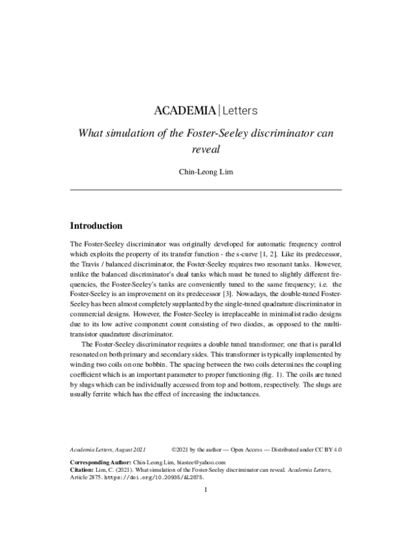(PDF) What simulation of the Foster-Seeley discriminator can reveal