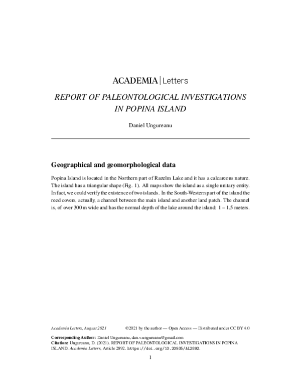 (PDF) REPORT OF PALEONTOLOGICAL INVESTIGATIONS IN POPINA ISLAND