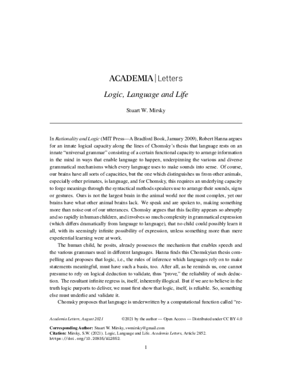 (PDF) Logic, Language and Life