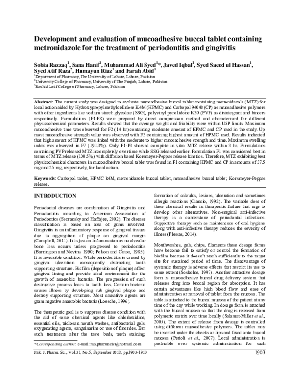(PDF) Development and evaluation of mucoadhesive buccal tablet ...