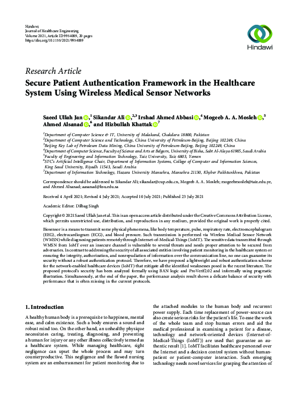 (PDF) Secure Patient Authentication Framework in the Healthcare System ...
