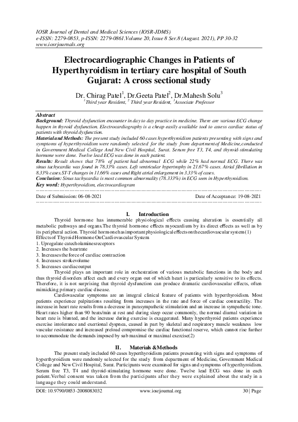 (PDF) Electrocardiographic Changes in Patients of Hyperthyroidism in ...
