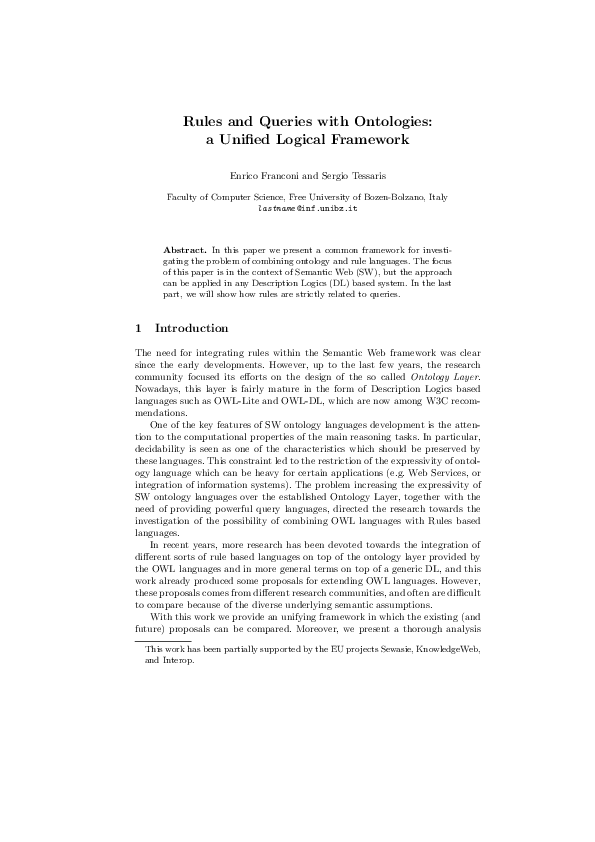 (PDF) Rules and Queries with Ontologies: A Unified Logical Framework