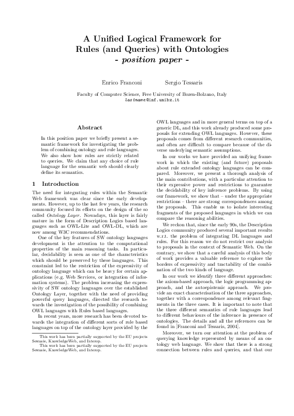 (PDF) A Unified Logical Framework for Rules (and Queries) with Ontologies