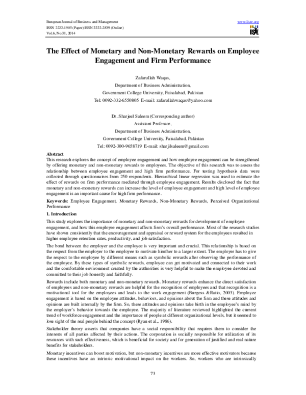 (PDF) The Effect of Monetary and Non-Monetary Rewards on Employee ...