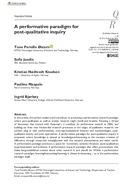 (PDF) A performative paradigm for post-qualitative inquiry