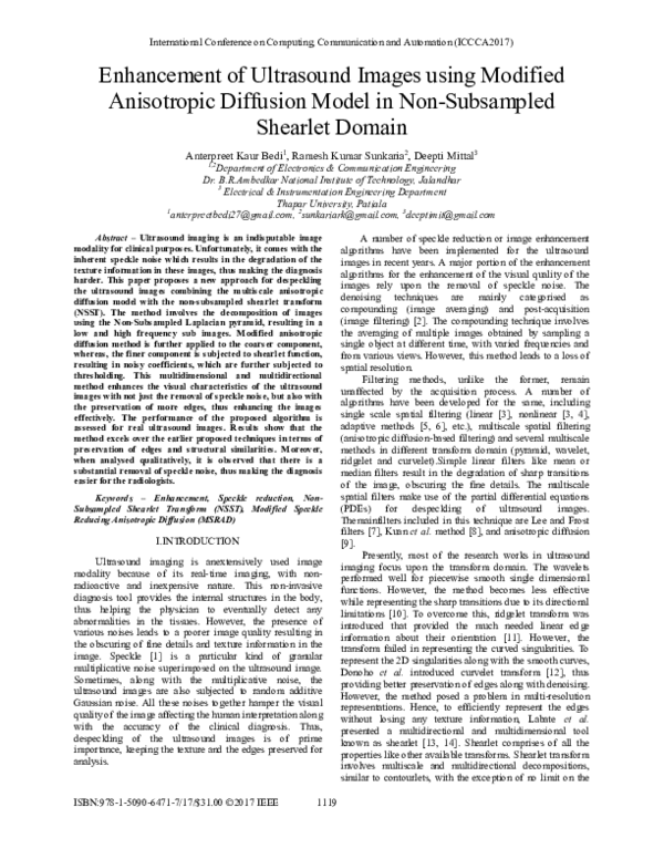 (PDF) Enhancement of Ultrasound Images using Modified Anisotropic Diffusion Model in Non ...