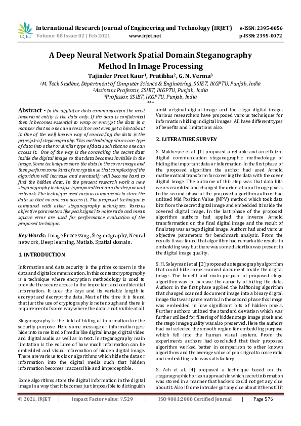 (PDF) IRJET- A Deep Neural Network Spatial Domain Steganography Method In Image Processing