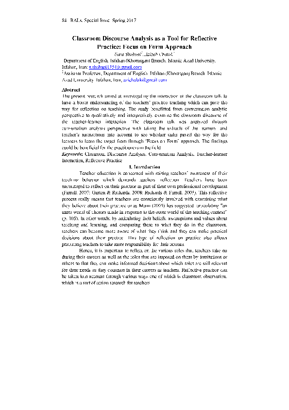 (PDF) Classroom discourse analysis as a tool for reflective practice ...