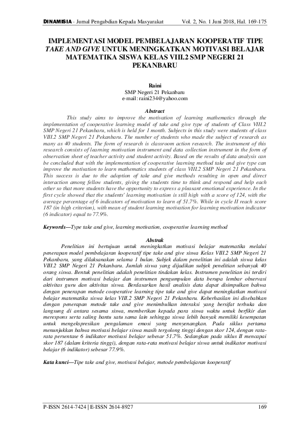 (PDF) Implementasi Model Pembelajaran Kooperatif Tipe Numbered Heads Together