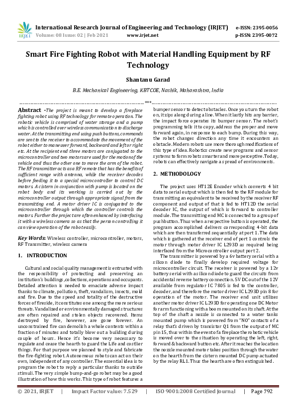 (PDF) IRJET- Smart Fire Fighting Robot with Material Handling Equipment ...