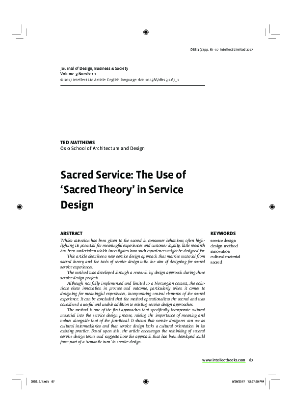(PDF) Sacred Service: The Use of ‘Sacred Theory’ in Service Design