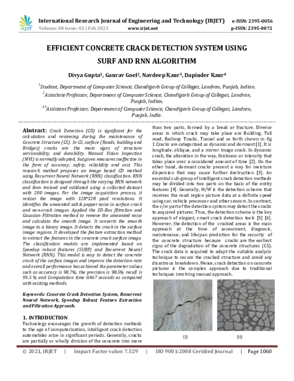 (PDF) IRJET- EFFICIENT CONCRETE CRACK DETECTION SYSTEM USING SURF AND ...