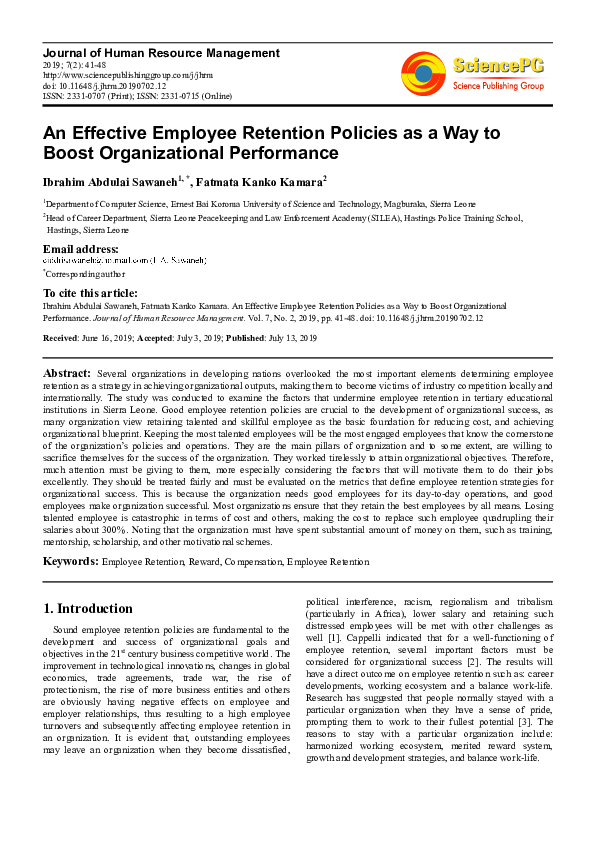 (PDF) An Effective Employee Retention Policies as a Way to Boost ...
