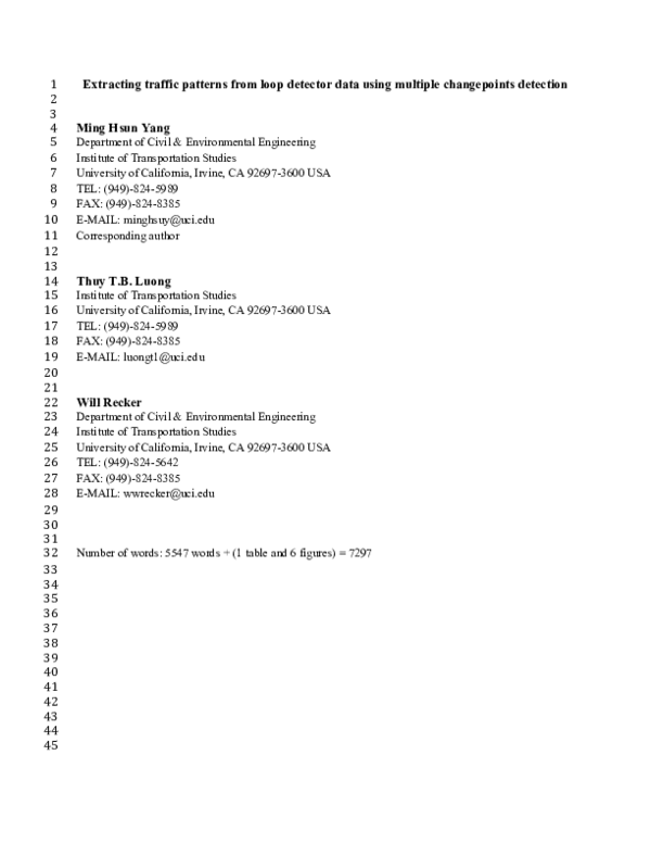 (PDF) Extracting traffic patterns from loop detector data using multiple changepoints detection