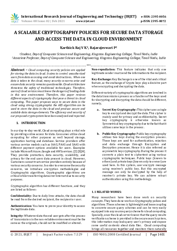 (PDF) IRJET- A SCALABLE CRYPTOGRAPHY POLICIES FOR SECURE DATA STORAGE ...
