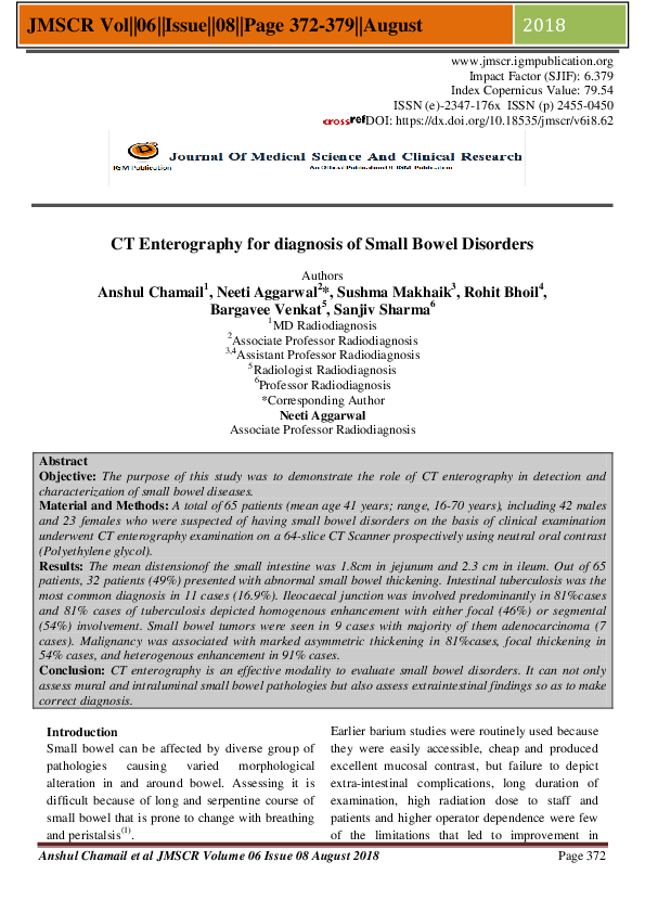 (PDF) CT Enterography for diagnosis of Small Bowel Disorders