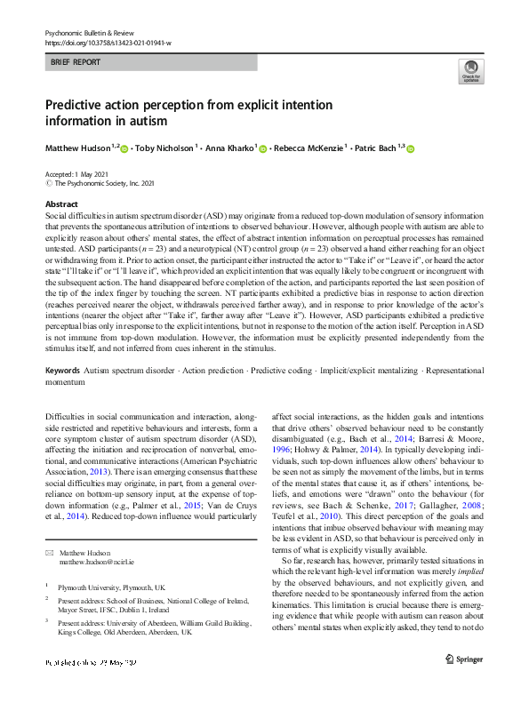 (PDF) Predictive action perception from explicit intention information ...