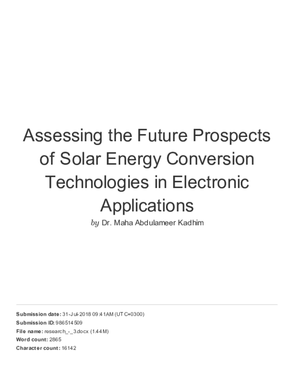 (PDF) Assessing the Future Prospects of Solar Energy Conversion ...