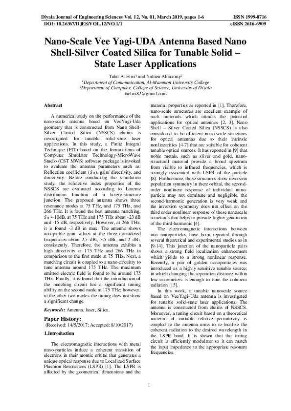 (PDF) Nano-Scale Vee Yagi-UDA Antenna Based Nano Shell-Silver Coated ...