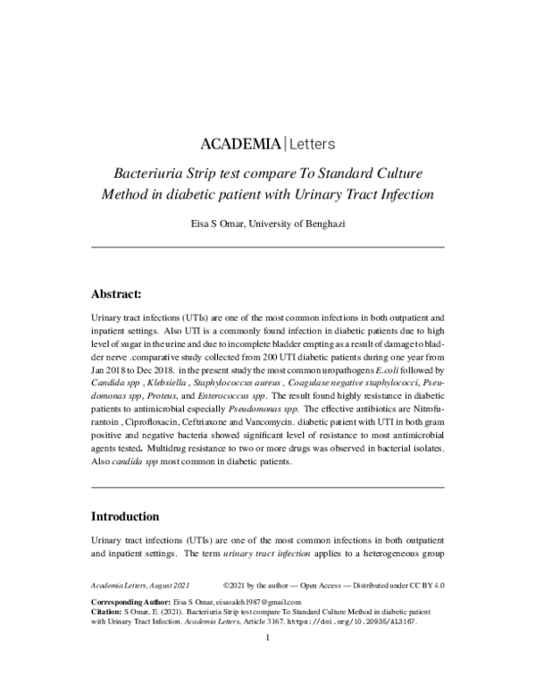 (PDF) Bacteriuria Strip test compare To Standard Culture Method in ...