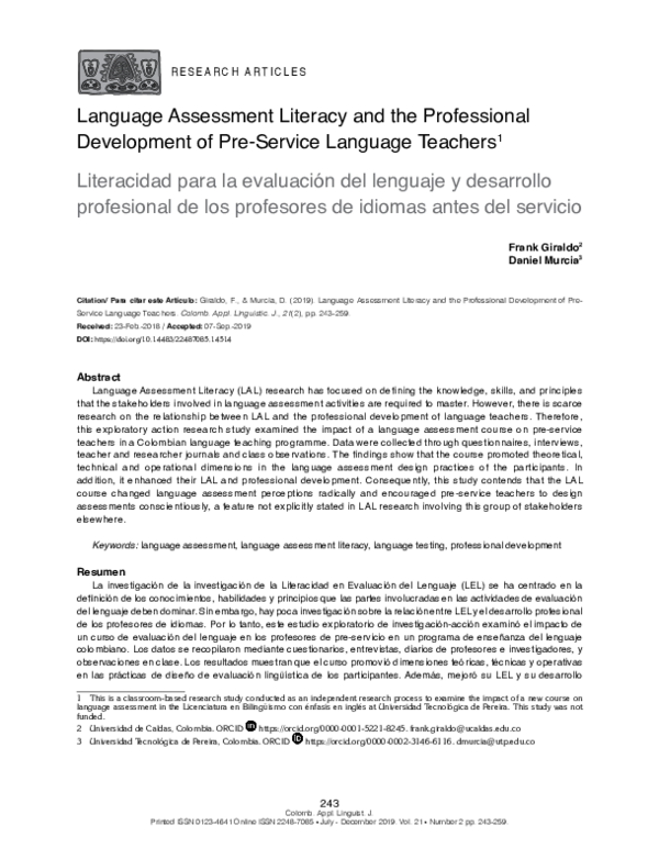 (PDF) Language Assessment Literacy and the Professional Development of ...