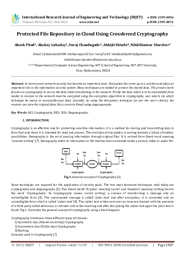 Pdf Irjet Protected File Repository In Cloud Using Crossbreed Cryptography 