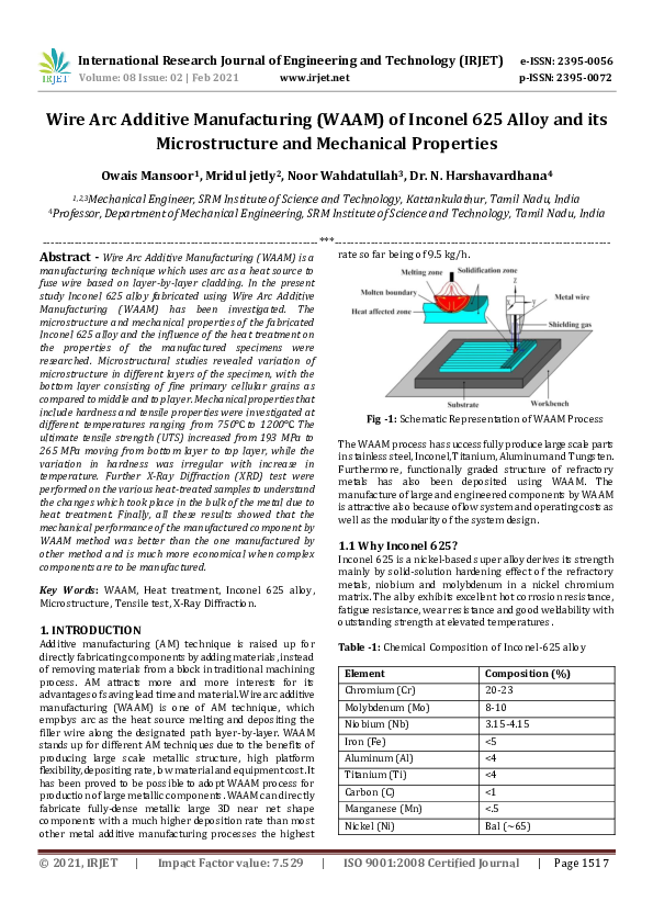 (PDF) IRJET- Wire Arc Additive Manufacturing (WAAM) of Inconel 625 Alloy and its Microstructure ...