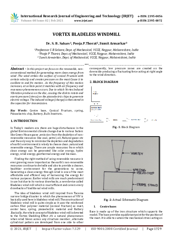 (PDF) IRJET- VORTEX BLADELESS WINDMILL