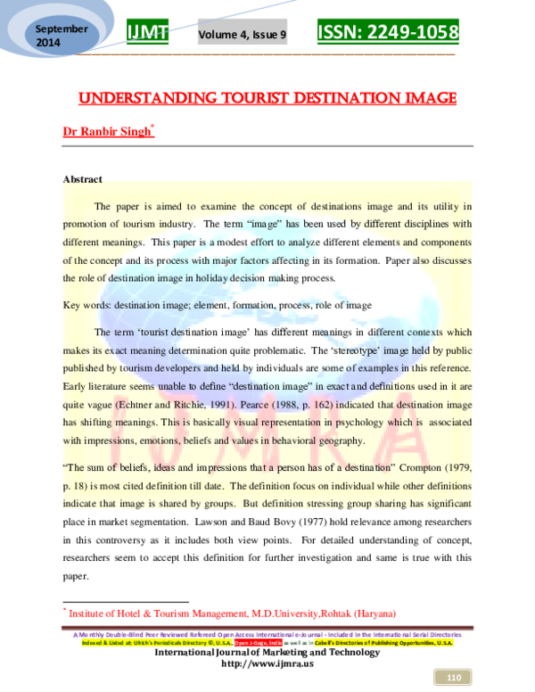 (PDF) UNDERSTANDING TOURIST DESTINATION IMAGE