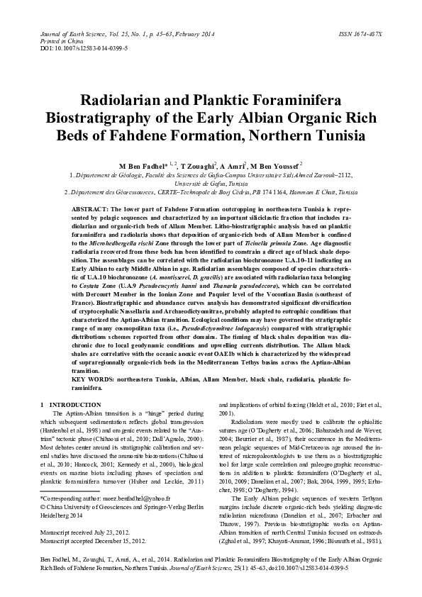 (PDF) Radiolarian and planktic foraminifera biostratigraphy of the Early Albian organic rich ...