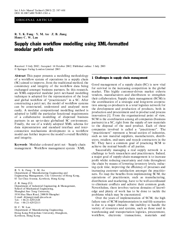 (PDF) Supply chain workflow modelling using XML-formatted modular petri nets