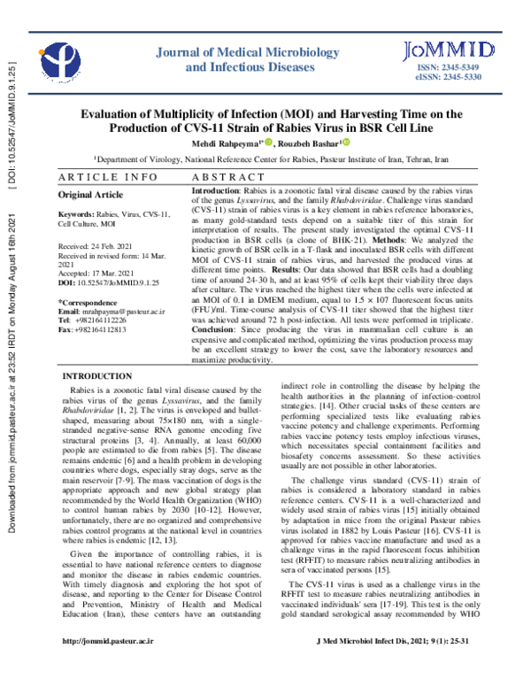 (PDF) Evaluation of Multiplicity of Infection (MOI) and Harvesting Time ...