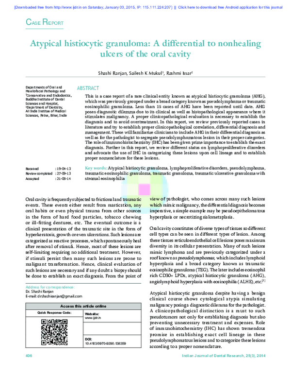 (PDF) Atypical histiocytic granuloma: A differential to nonhealing ...