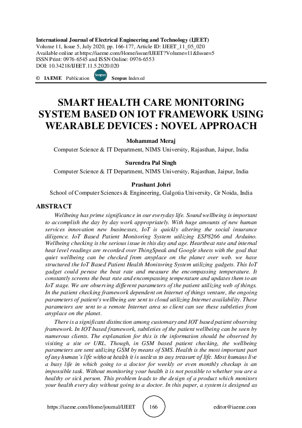 (PDF) SMART HEALTH CARE MONITORING SYSTEM BASED ON IOT FRAMEWORK USING ...