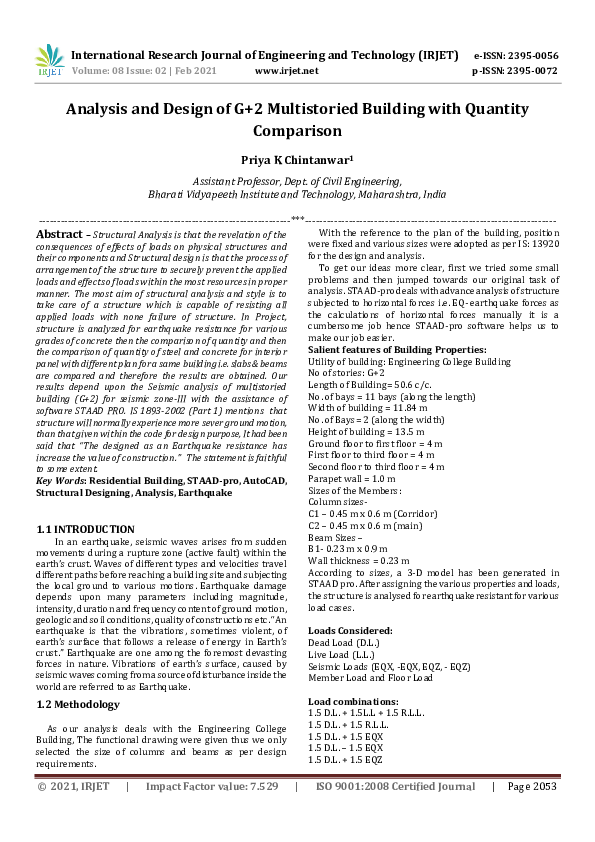 (PDF) IRJET- Analysis and Design of G+2 Multistoried Building with Quantity Comparison