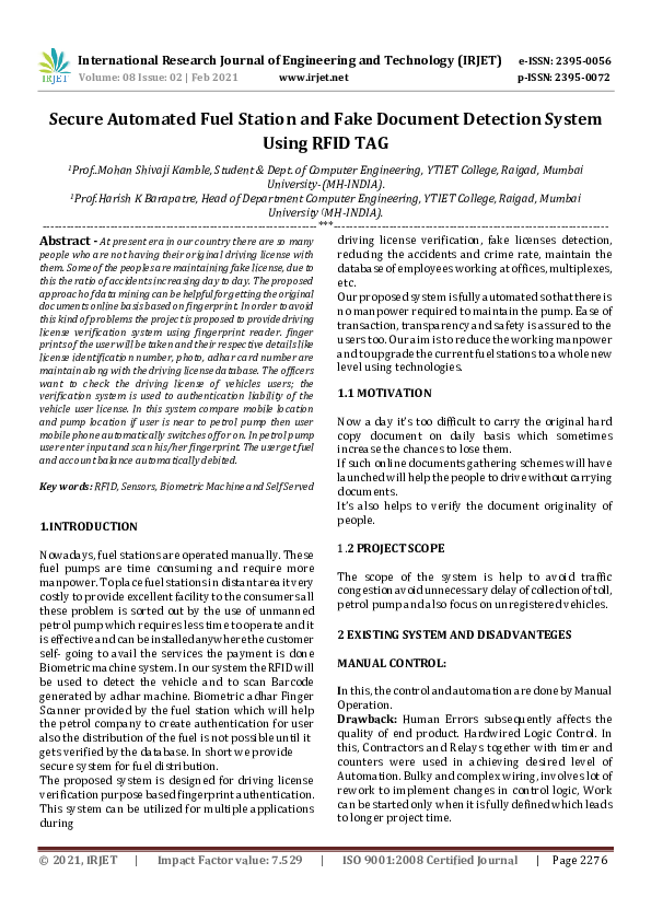 (PDF) IRJET- Secure Automated Fuel Station and Fake Document Detection ...