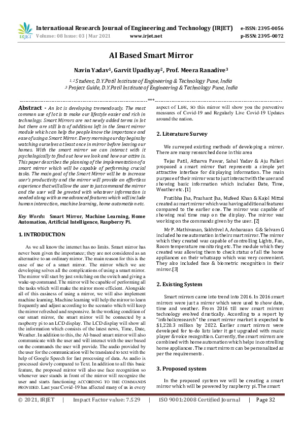(PDF) IRJET- AI Based Smart Mirror
