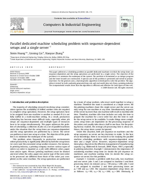 Pdf Parallel Dedicated Machine Scheduling Problem With Sequence Dependent Setups And A Single