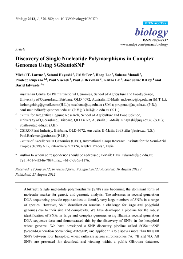 (PDF) Discovery of Single Nucleotide Polymorphisms in Complex Genomes ...