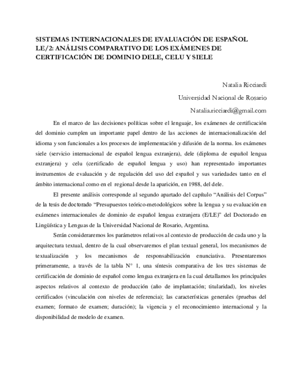 (PDF) SISTEMAS INTERNACIONALES DE EVALUACIÓN DE ESPAÑOL LE/2: ANÁLISIS COMPARATIVO DE LOS ...